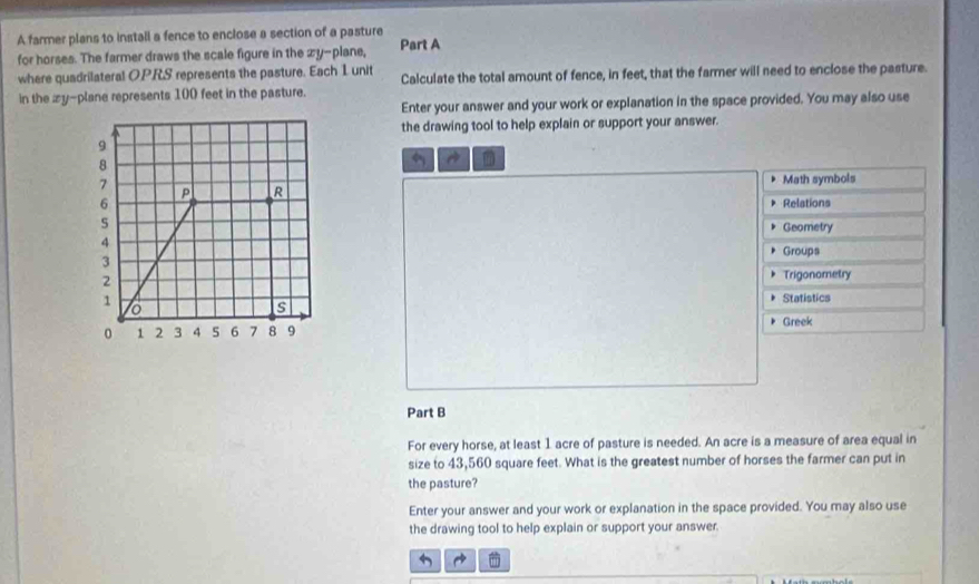 Solved: A farmer plans to install a fence to enclose a section of a ...