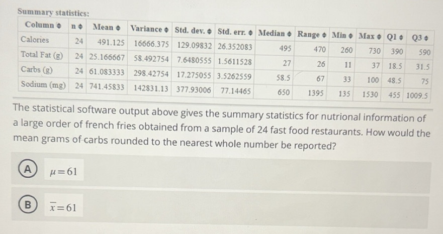 Solved: Summary sta The statistical software output above gives the ...