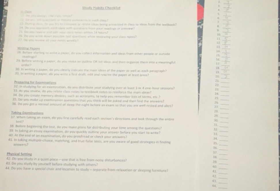 Solved: 2._ Study Habits Checklist 1 _ 4, = Oess _ Do aou always sike ...