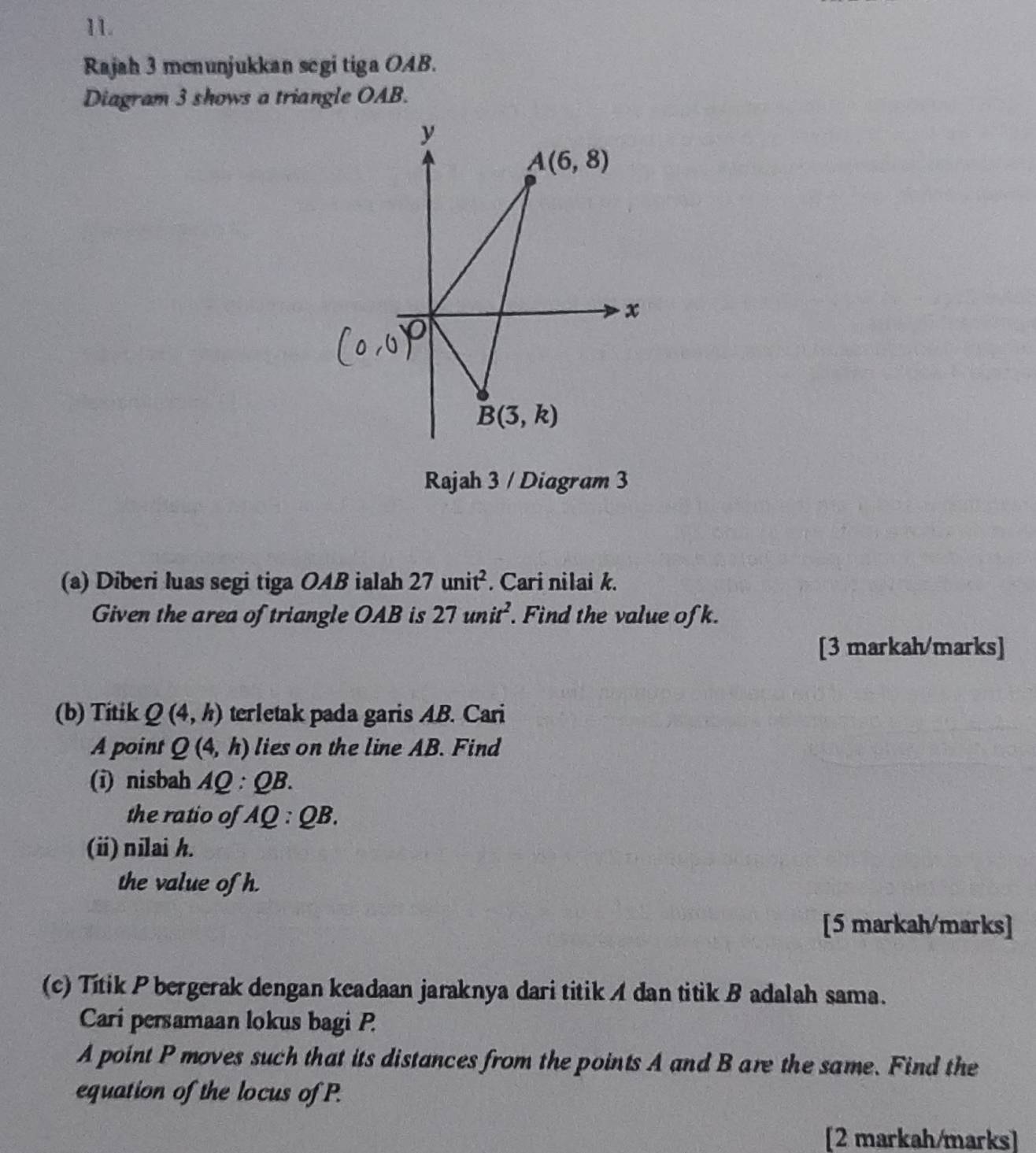 Selesai:Rajah 3 menunjukkan segi tiga OAB. Diagram 3 shows a triangle ...