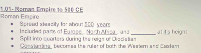 Solved: 1.01- Roman Empire to 500 CE Roman Empire Spread steadily for ...