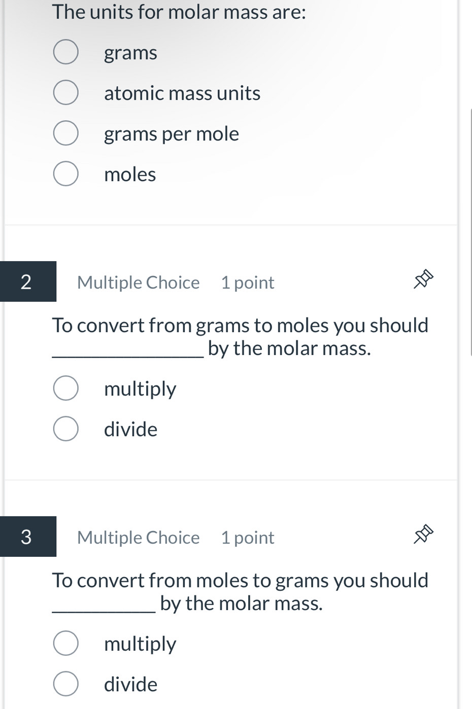 Solved: The units for molar mass are: grams atomic mass units grams per ...