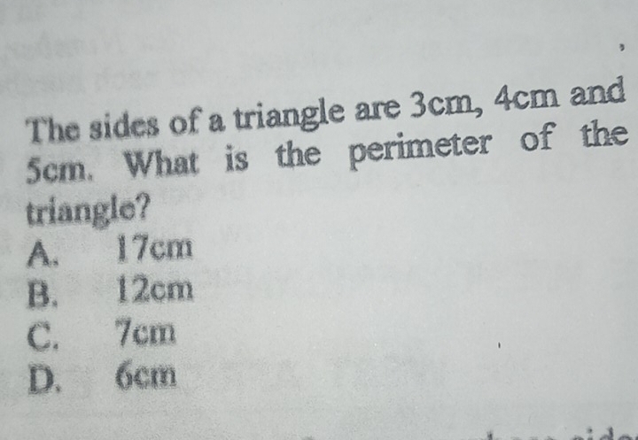 Solved: The sides of a triangle are 3cm, 4cm and 5cm. What is the ...