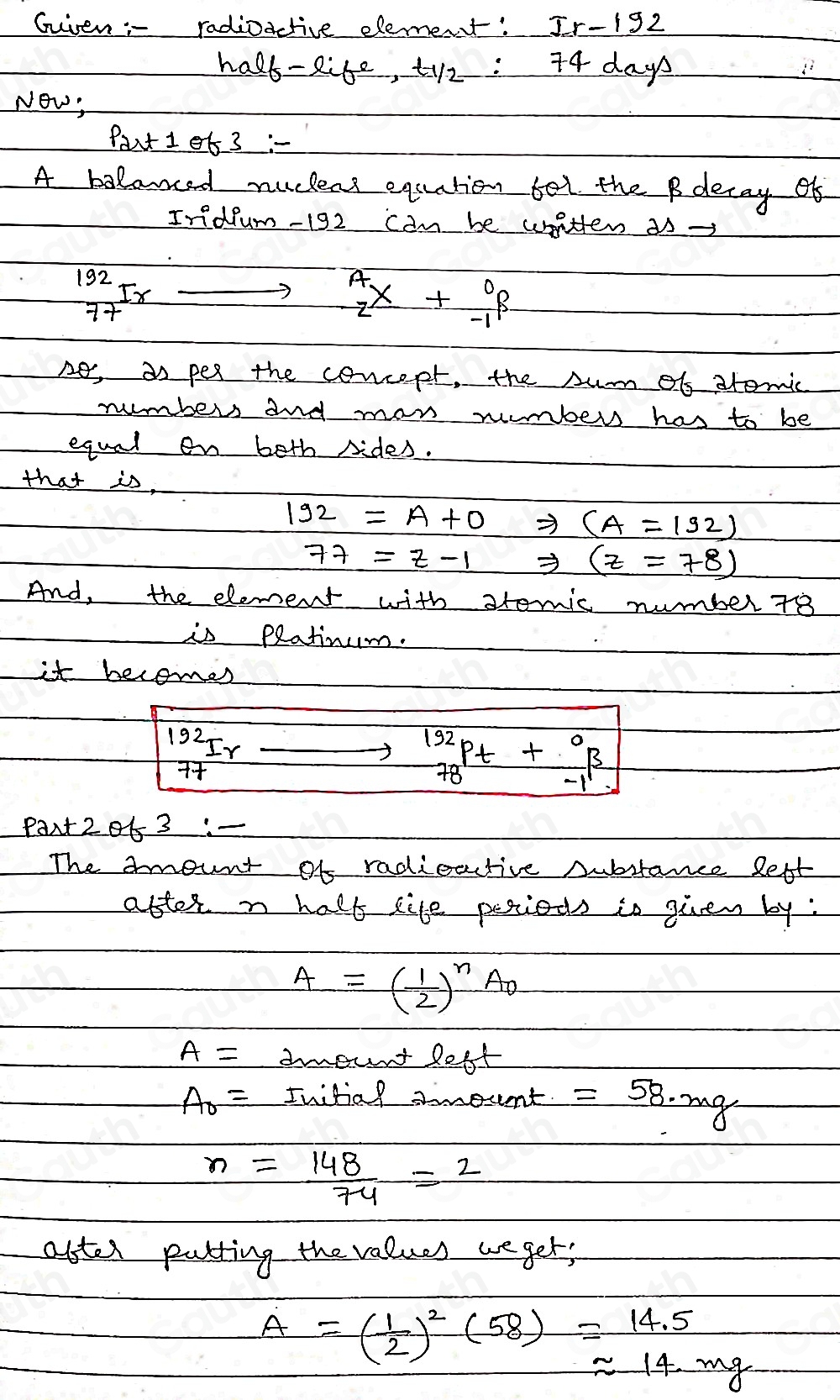 Solved: ridium- 192 is commonly used in cancer therapy and has a half ...