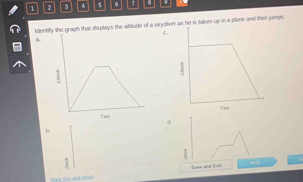 Solved: 1 2 3 4 5 6 7 8 9 Identify the graph that displays the altitude ...