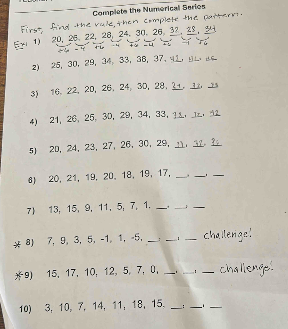 Solved: Complete the Numerical Series Ex： 1) 20, 26, 22, 28, 24, 30, 26 ...