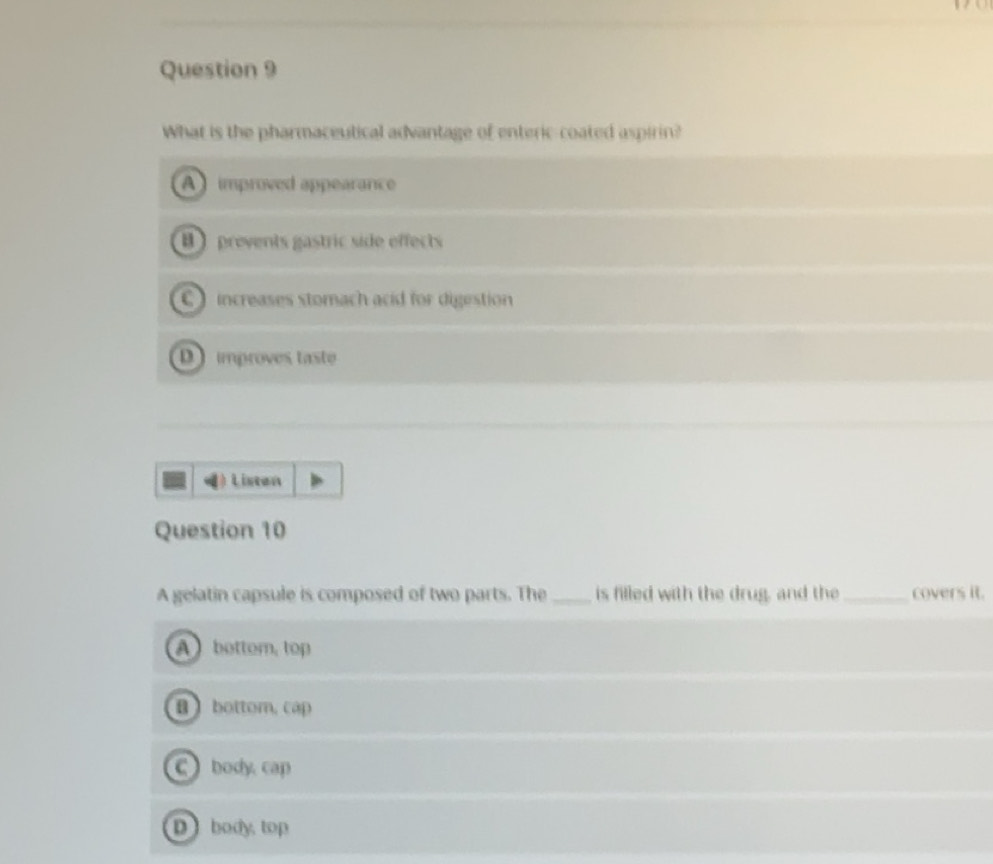 Solved: What is the pharmaceutical advantage of enteric coated aspirin ...