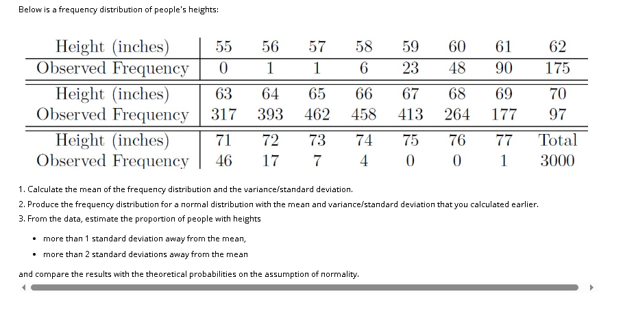Solved: Below is a frequency distribution of people's heights: 1 ...