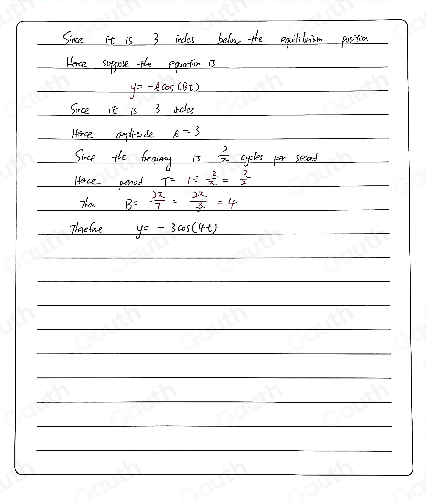 Solved: A weight attached to a spring is pulled down 3 inches below the ...