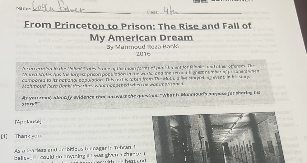 Name:_ Class:_ From Princeton to Prison: The Rise and Fall of My ...
