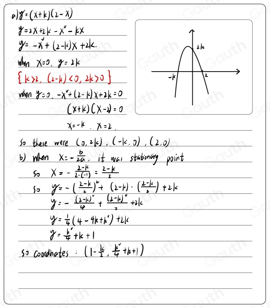 Solved: Curve C has equation y=(x+k)(2-x) where k is a constant and k>2 (a) Sketch C, showing ...
