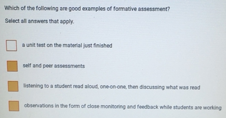 Solved: Which of the following are good examples of formative ...