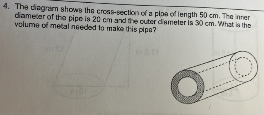 Solved: The diagram shows the cross-section of a pipe of length 50 cm ...