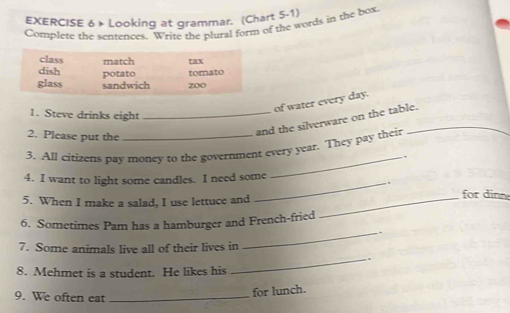 Solved: » Looking at grammar. (Chart 5-1) Complete the sentences. Write ...