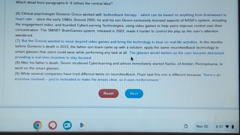 Which detail from paragraphs 6-9 refines the central idea? (6) Clinical ...