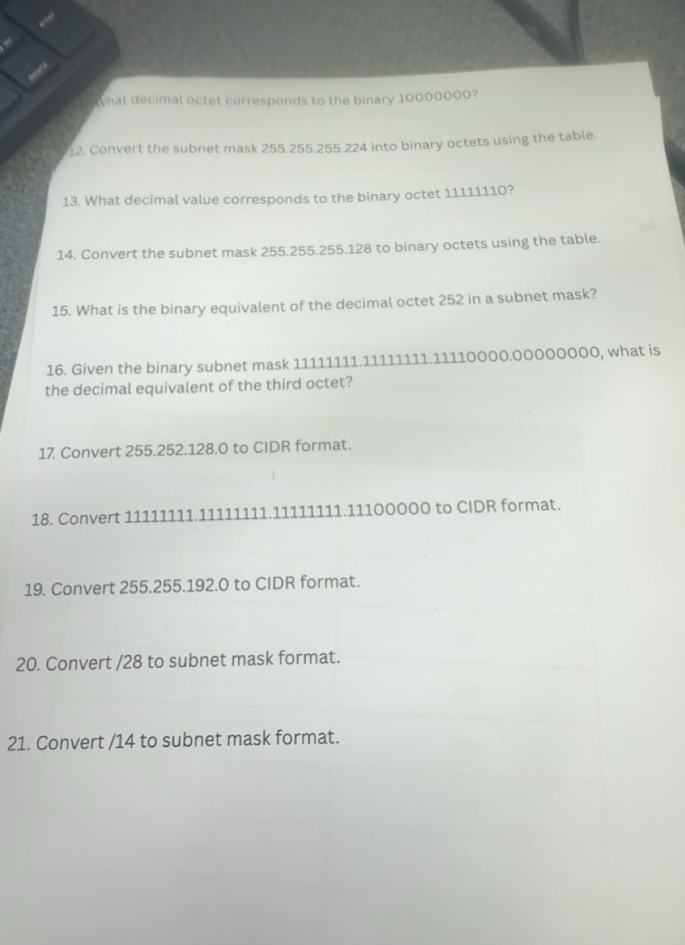 Solved: grand What decimal octet corresponds to the binary 10000000? 12 ...
