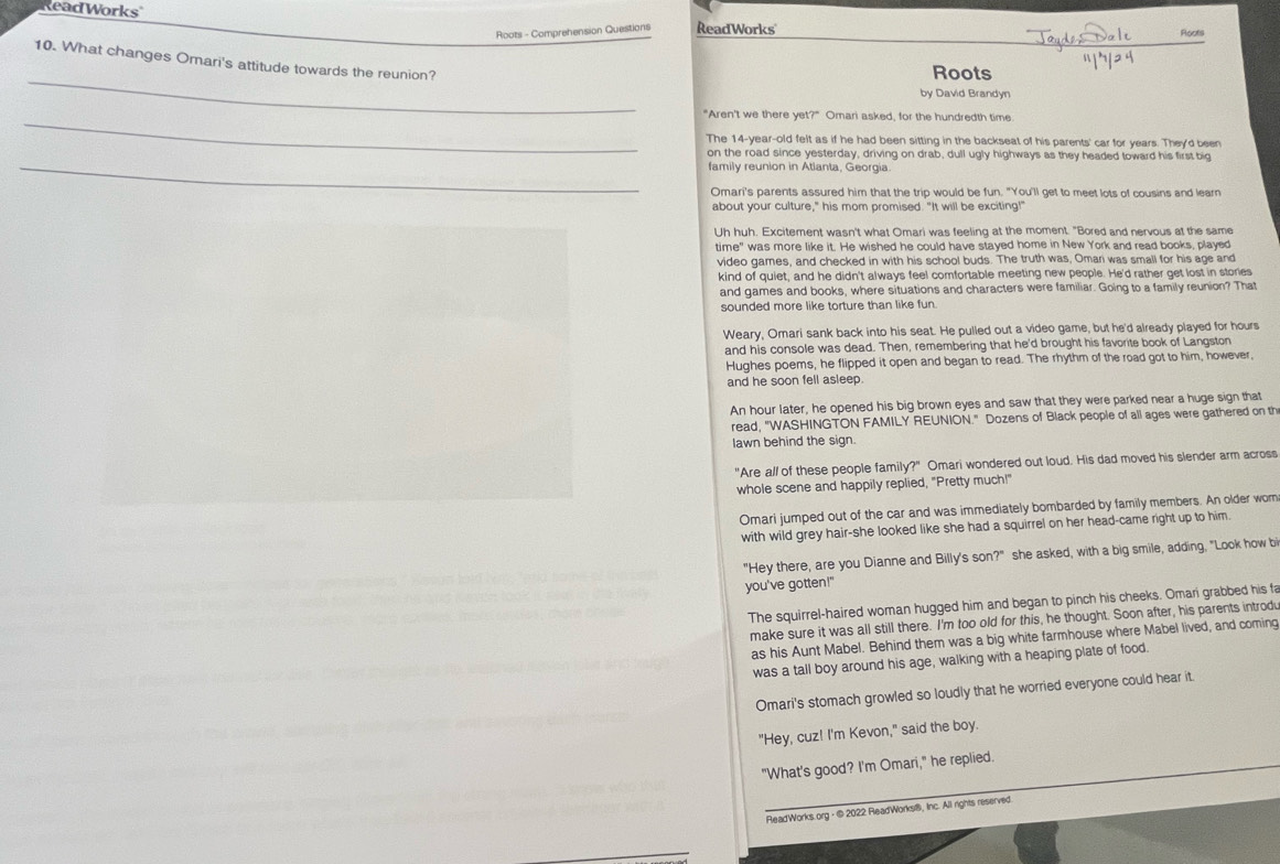 Solved: Read Works' Roots - Comprehension Questions ReadWorks Roots ...