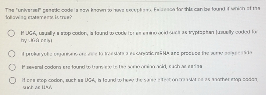 Solved: The "universal" genetic code is now known to have exceptions ...