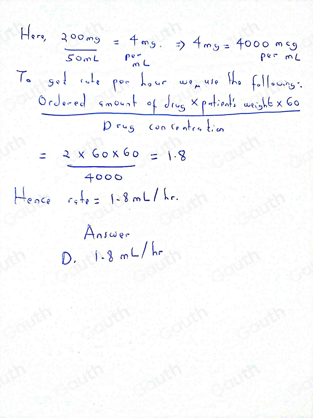 Solved: A patient is prescribed dobutamine at 2 mcg/kg/min. The patient weighs 60 kg. You have ...