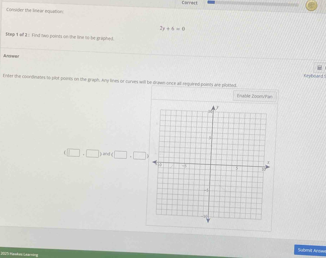Solved: Correct Consider the linear equation: 2y+6=0 Step 1 of 2 : Find ...