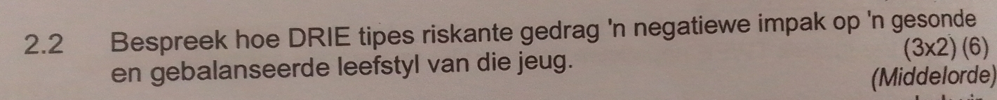 2.2 Bespreek hoe DRIE tipes riskante gedrag 'n negatiewe impak op 'n ...