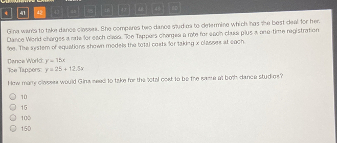 Solved: 41 42 43 44 45 46 47 48 49 50 Gina wants to take dance classes ...