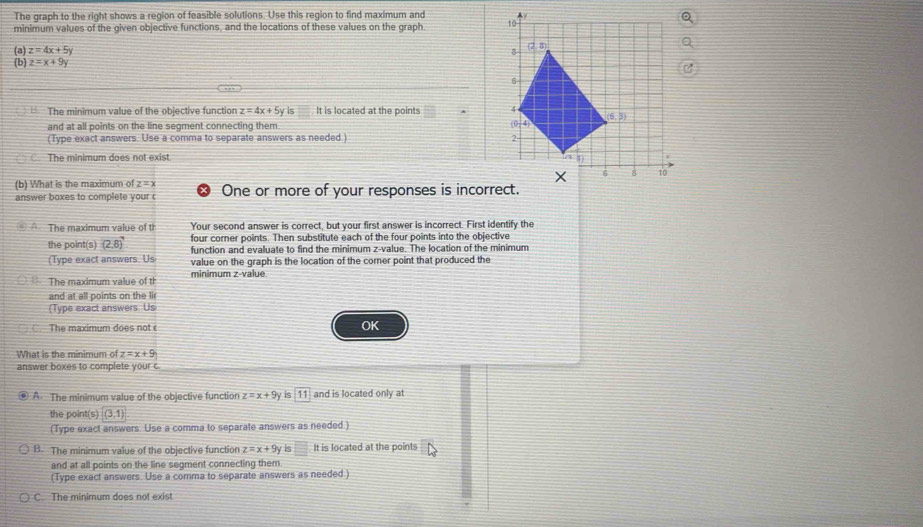 Solved: The graph to the right shows a region of feasible solutions ...