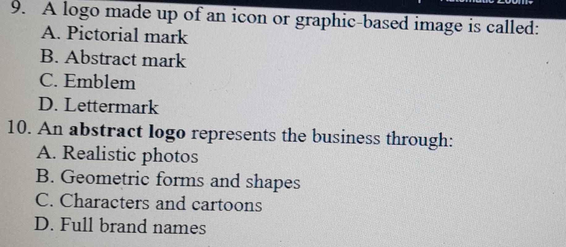 Solved: A logo made up of an icon or graphic-based image is called: A ...