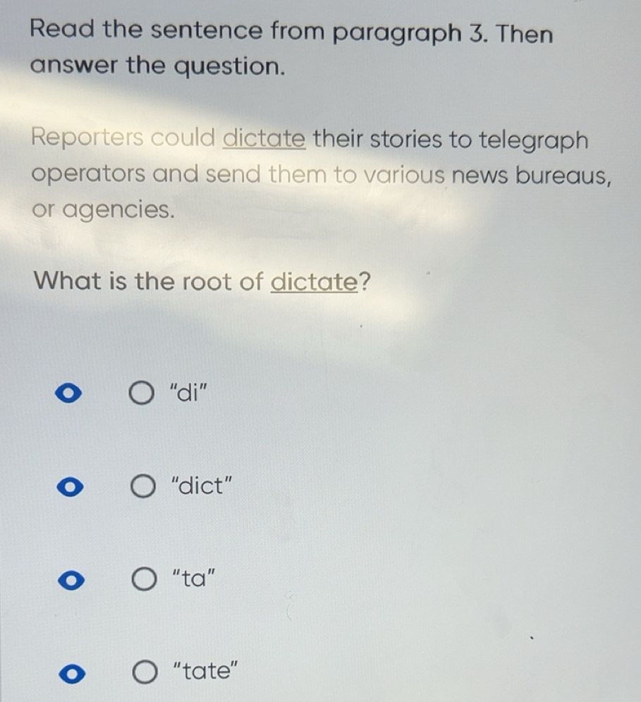 Résolu :Read the sentence from paragraph 3. Then answer the question ...