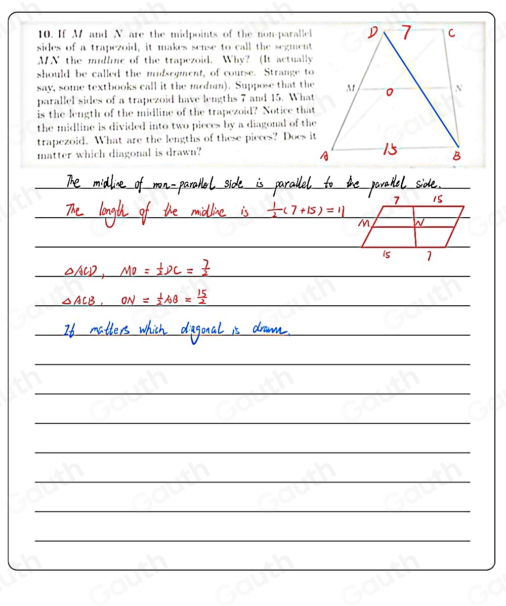 Solved: If M and N are the midpoints of the non-parallel sides of a ...