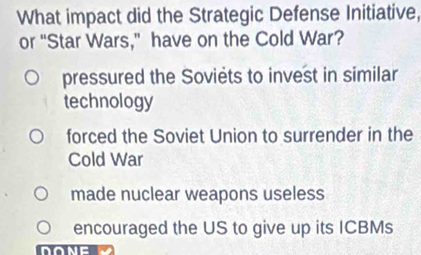 Solved: What impact did the Strategic Defense Initiative, or “Star Wars ...