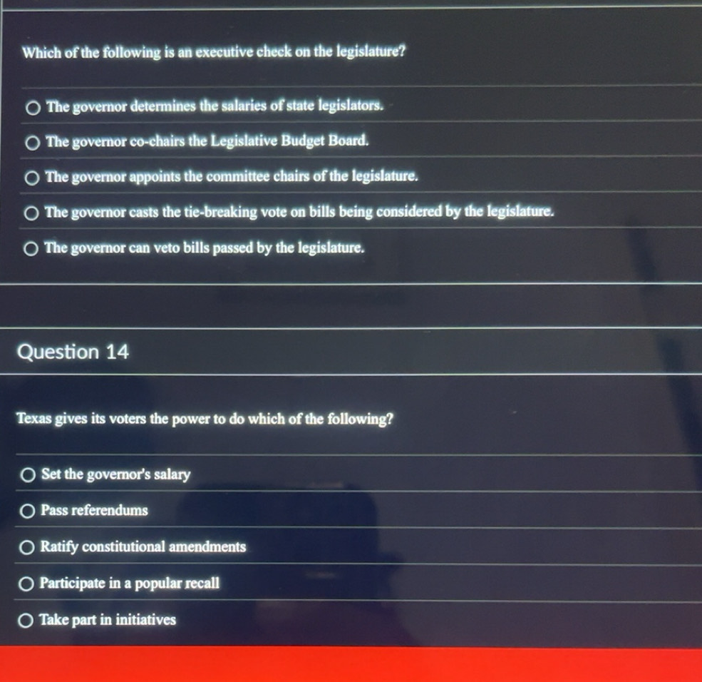 Solved: Which of the following is an executive check on the legislature ...