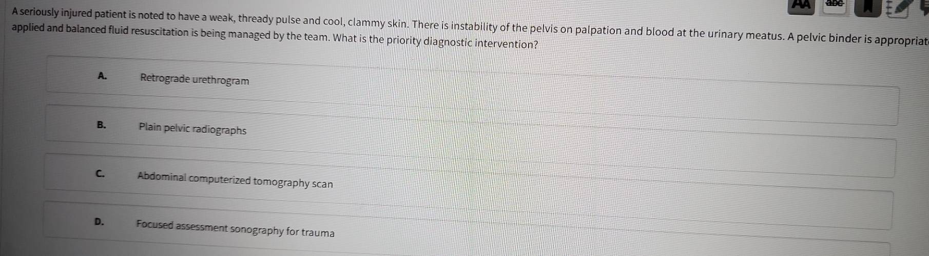 Solved: A seriously injured patient is noted to have a weak, thready ...