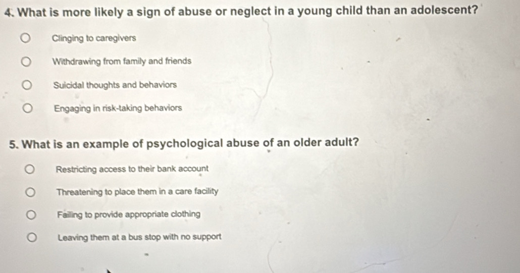 Solved: What is more likely a sign of abuse or neglect in a young child ...