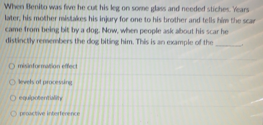 Solved: When Benito was five he cut his leg on some glass and needed ...