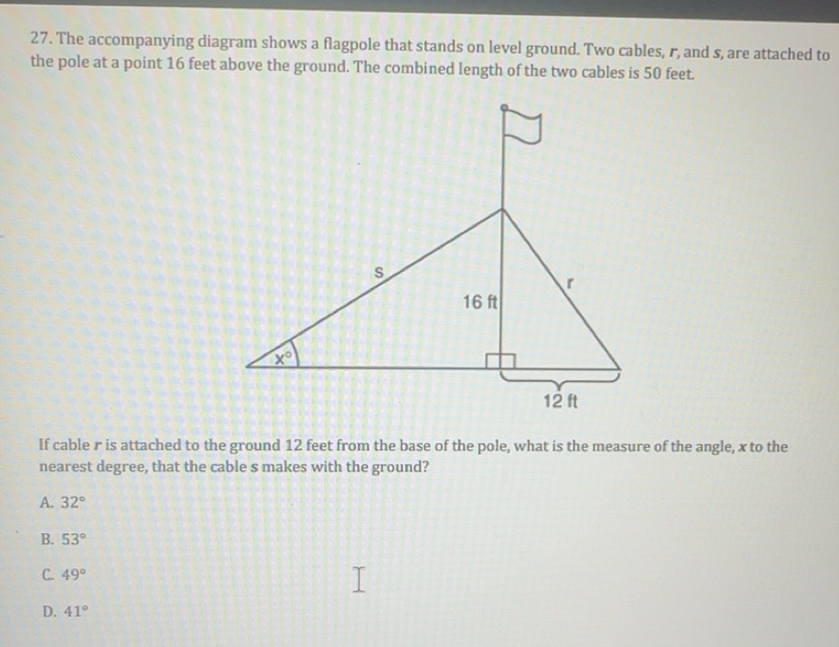 Solved: The accompanying diagram shows a flagpole that stands on level ...