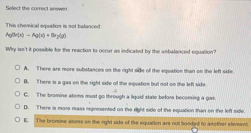 Solved: Select the correct answer. This chemical equation is not ...