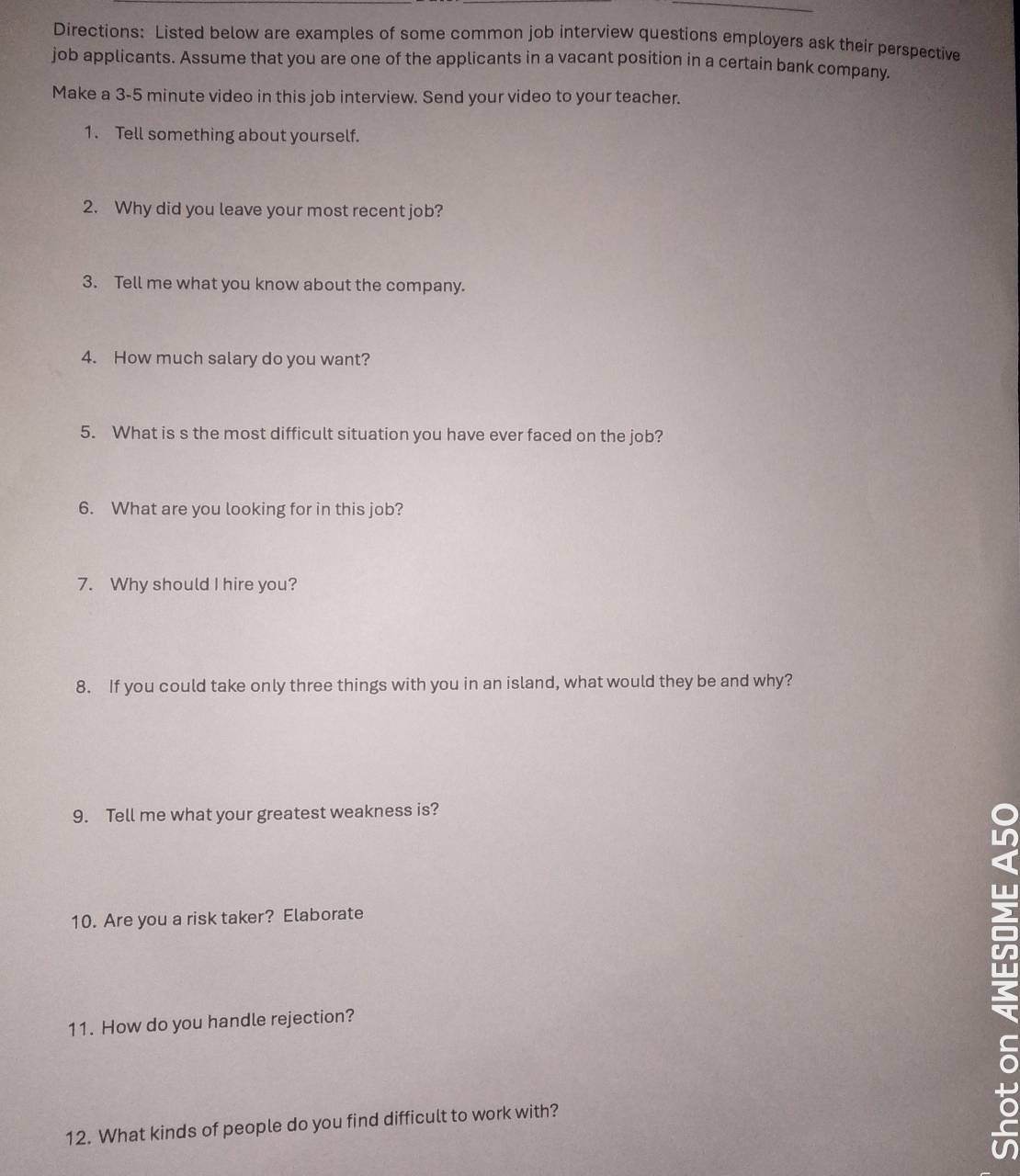 Solved: Directions: Listed below are examples of some common job ...