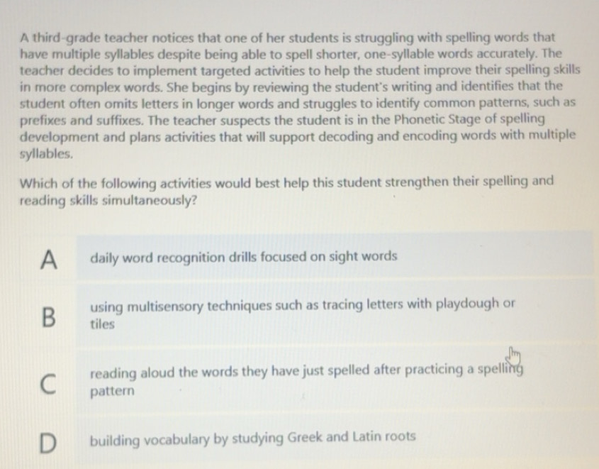 Solved: A third-grade teacher notices that one of her students is ...