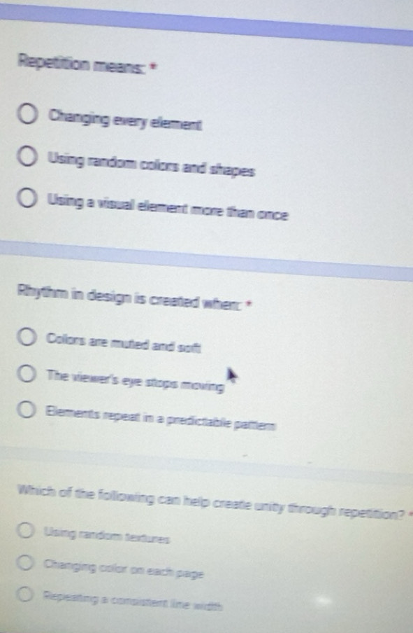 Solved: Repetition means: * Changing every element Using random colors ...