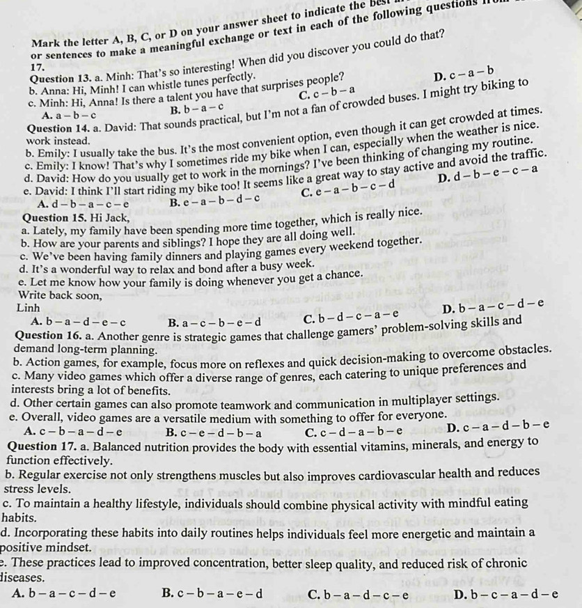 Giải quyết:Mark the letter A, B, C, or D on your answer sheet to ...
