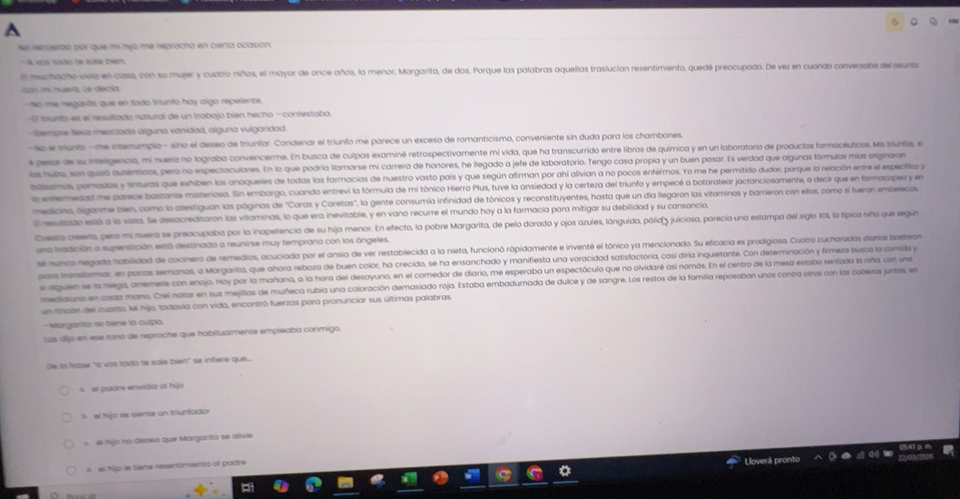 Resuelto:No recgerdo por que mi nyo me repracho en cierta ocasión = A ...