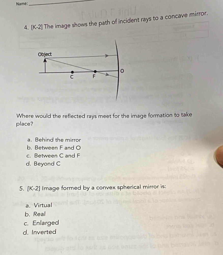 Solved: Name: _ 4. [K-2] The image shows the path of incident rays to a ...