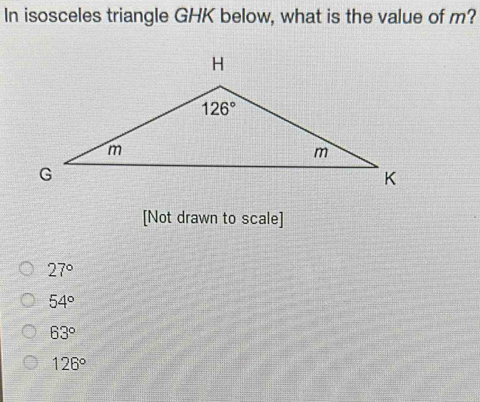 Solved: In isosceles triangle GHK below, what is the value of m? [Not ...