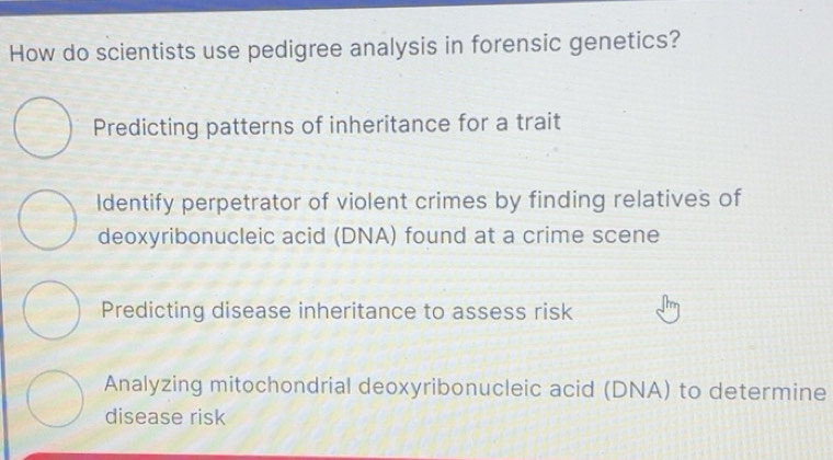 Solved: How do scientists use pedigree analysis in forensic genetics ...