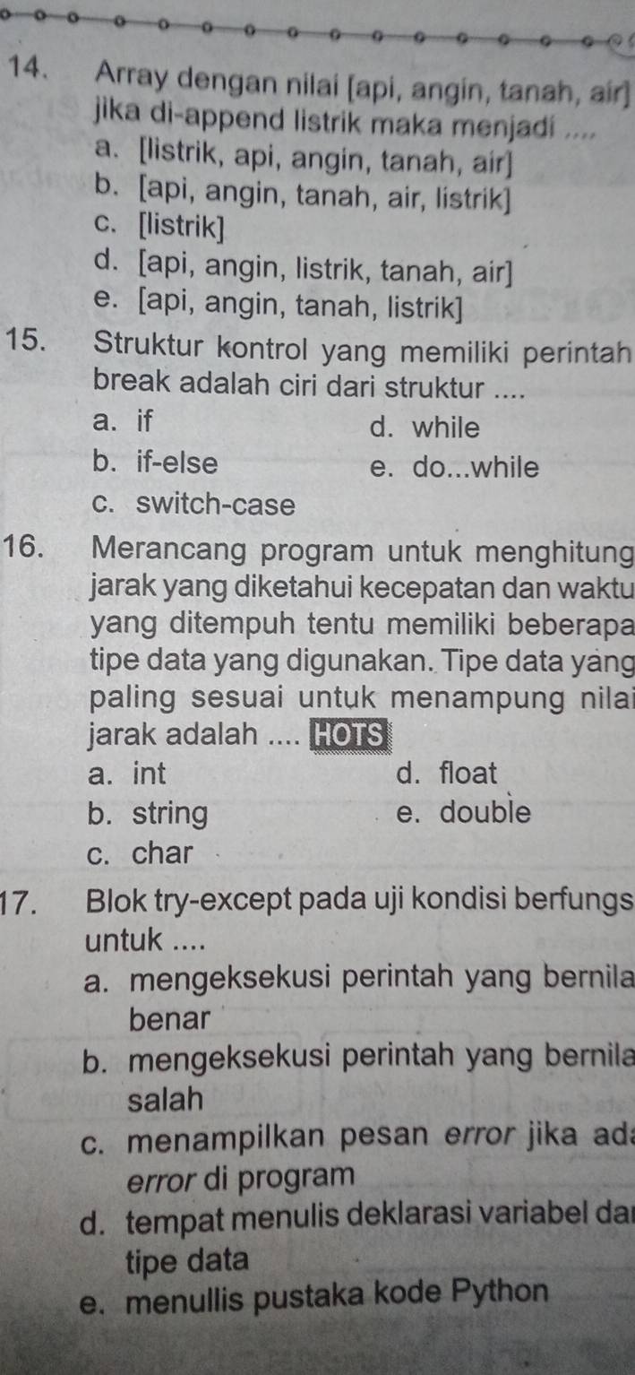 Telah dijawab:Array dengan nilai [api, angin, tanah, air] jika di ...