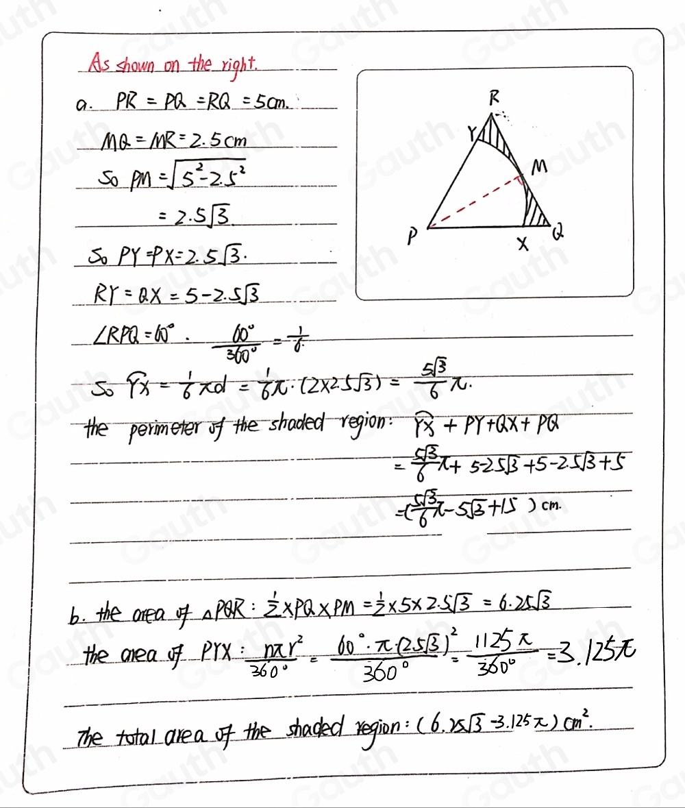 Selesai:The diagram shows an equilateral triangle, PQR, with side ...