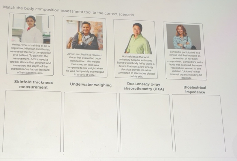 Solved: Match the body composition assessment tool to the correct ...