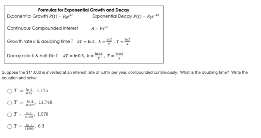 Solved: Formulas for Exponential Growth and Decay Exponential Growth P ...