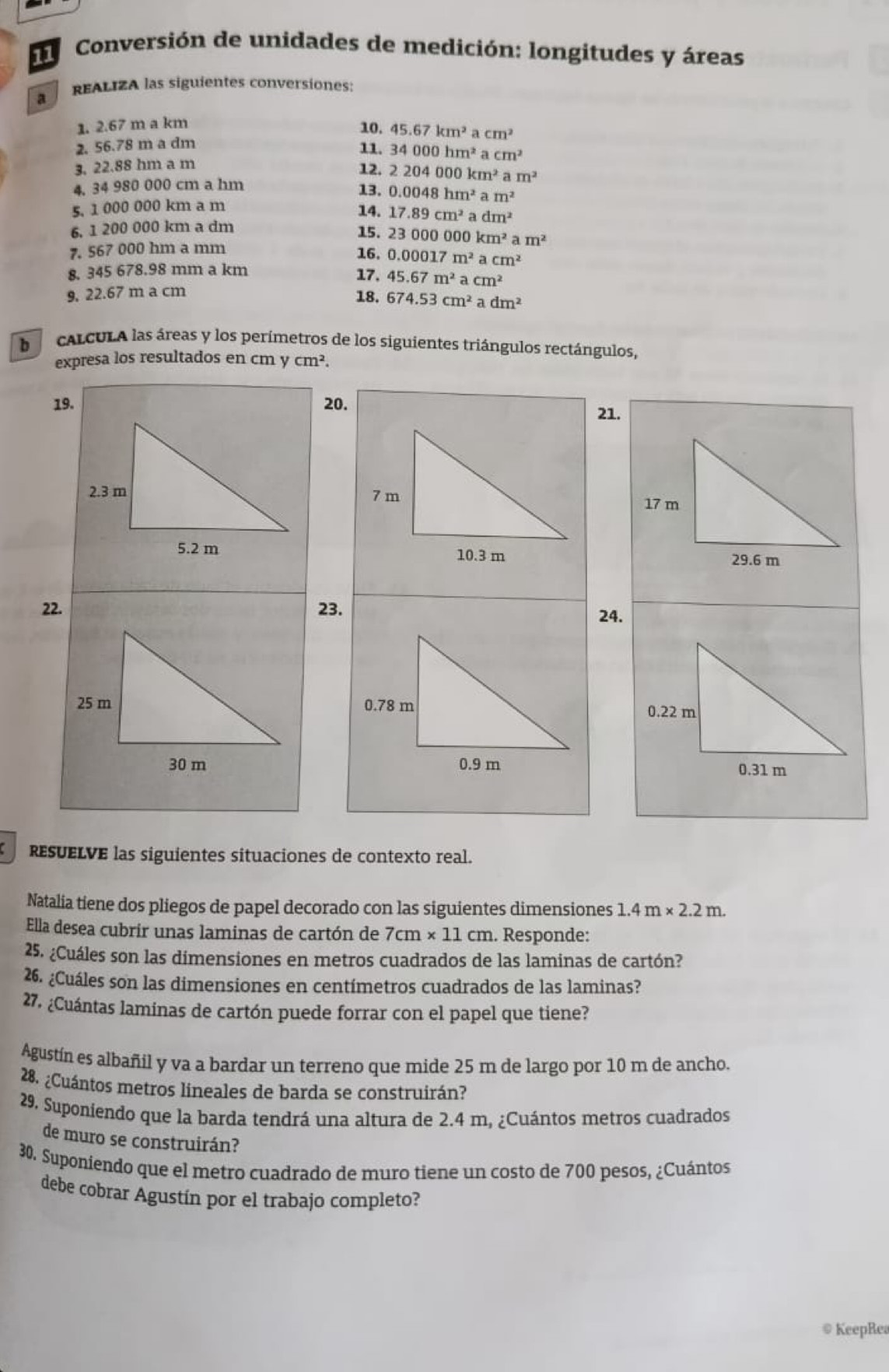 Resuelto:Se Conversión de unidades de medición: longitudes y áreas ...